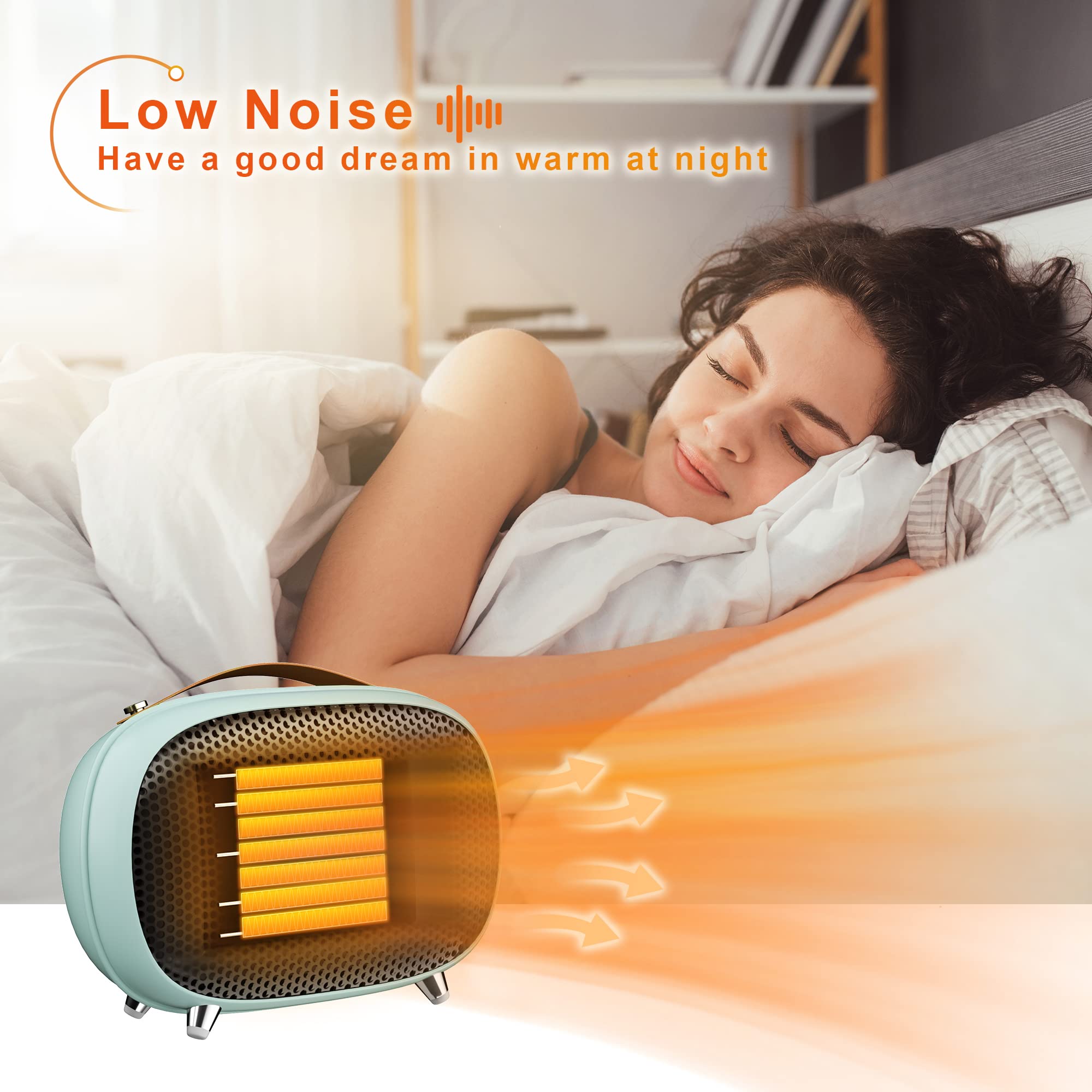 Vteilas Portable Electric Space Heater 800W/400W/Natural Wind, PTC Fast Heating Small Space Heater with Tip-over and Overheat Protection for Bedroom, Office, Room, Desk and Indoor Use (Green)