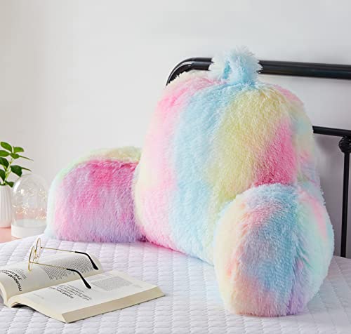 Jillche Bed Fluffy Fur Reading Pillow for Adults & Kids Unisize, Stylish College Essentials for Girls, Fuzzy Back Pillow for Sitting in Bed, Adorable Gift for Teens, Bed Rest Sit Up Arm Support Pillow
