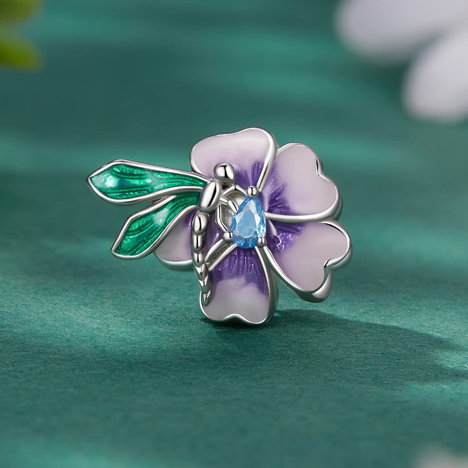 Dragonfly Flower Bead Charm 925 Sterling Silver Charm Fits For Pandora Bracelet Necklace,BSC786