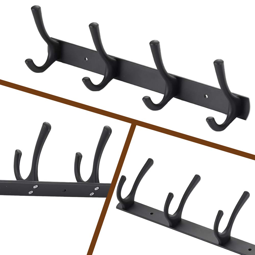 Spotact Wall Mount Coat Hook 2 Packs Aluminum Alloy Dual Black Hooks Clothes Rack 13.8 x 1.3β Hanging Jackets Caps Bags Dog Leash Towels and Keys (4 Hooks(2 Packs))