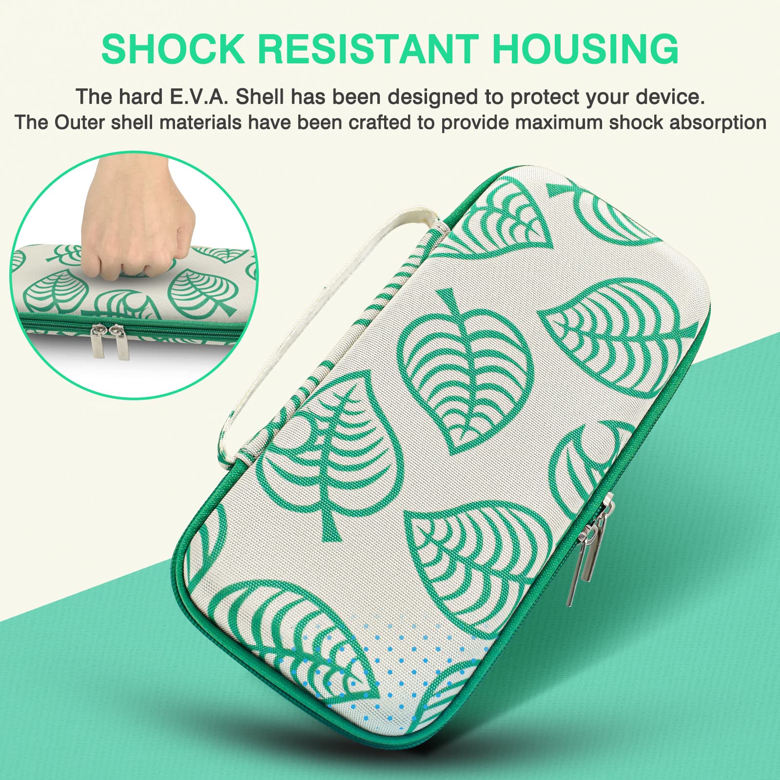 DLseego Animal Crossing Switch/Switch OLED Carrying Case Protective Hard Shell 10 Game Card Slots Slim Travel Storage Bag Switch/Switch OLED Accessories with 4PCS New Leaf Thumb Grips Caps
