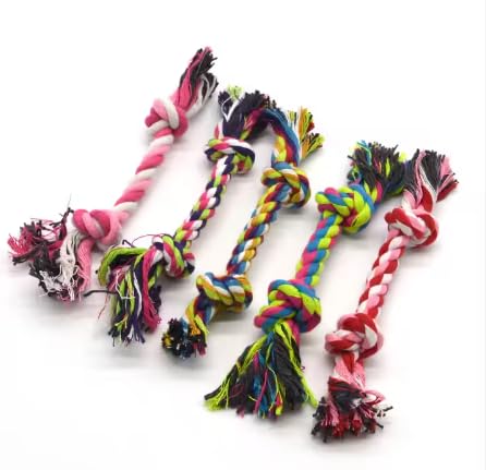 Generic 2 Knots Puppy Rope Toy Dog Natural Cotton Rope Chew Toy for Small Dogs 5 Pack, Assorted