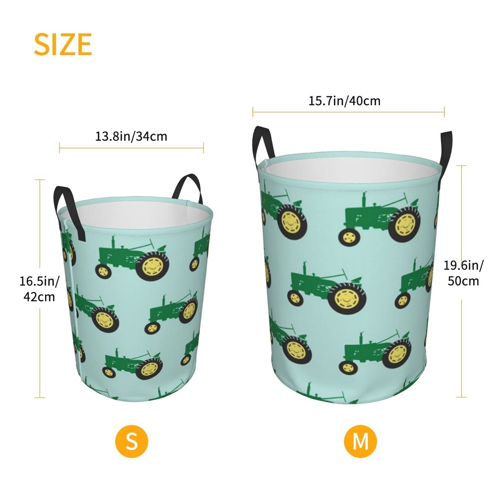 Laundry Basket Blue Green Tractor Collapsible Laundry Hamper Lightweight Storage Bin for Bedroom Bathroom Toys Organizer Nursery Medium