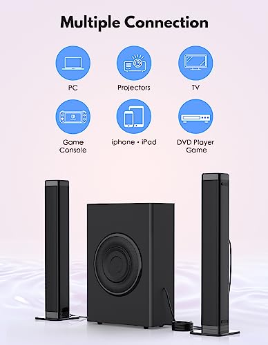 Puxinat 2 in 1 Separable Sound Bars for TV with Subwoofer, Bluetooth 5.0 Surround Sound System for Home Theater, ARC/Optical/Aux/USB TV Speaker, Treble/Bass Adjust, 10 EQ Modes, Remote Included