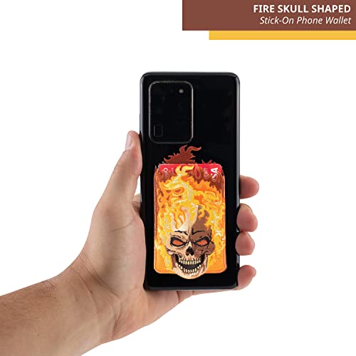 Funx Accessories Fire Skull Stick-On Phone Wallet - Self Adhesive Smartphone Wallet to Store Cards/Cash - Fun Adhesive Phone Card Holder - Compatible with Any Flat Devices with Width of 2.5ββ