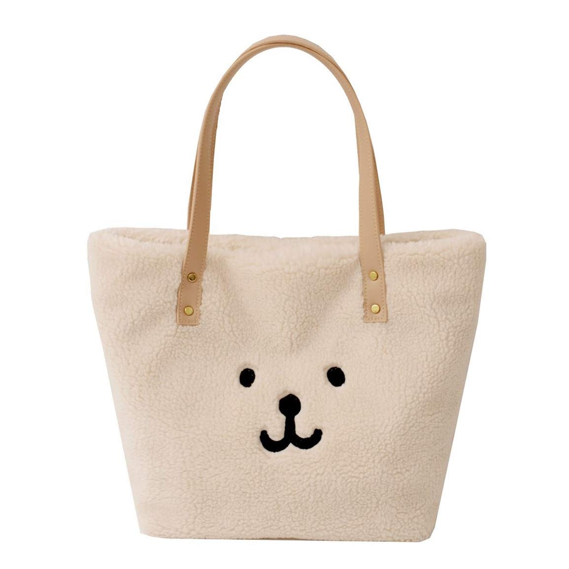 QTMY Faux Fur Tote Bag, Cute Bear Purse Handbag for Women (Light Brown)