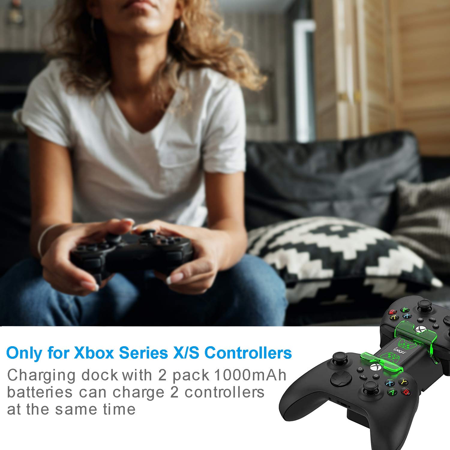 Controller Battery Pack Rechargeable for Xbox Series S/X, LETPLY Dual Controller Charging Station Dock for Xbox Series S/X with 2 Pack 1000mAh Rechargeable Batteries for Xbox Series S/X Controllers