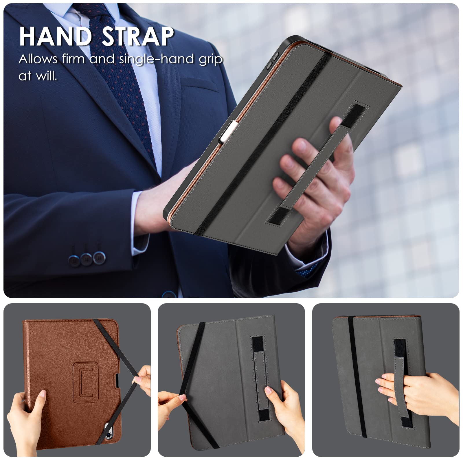 DTTO Folio Case for iPad 10th Generation - [Built-in Pencil Holder] Premium Vegan Leather Stand Folding Cover for iPad 10.9 Inch 2022, Auto Wake/Sleep, Brown