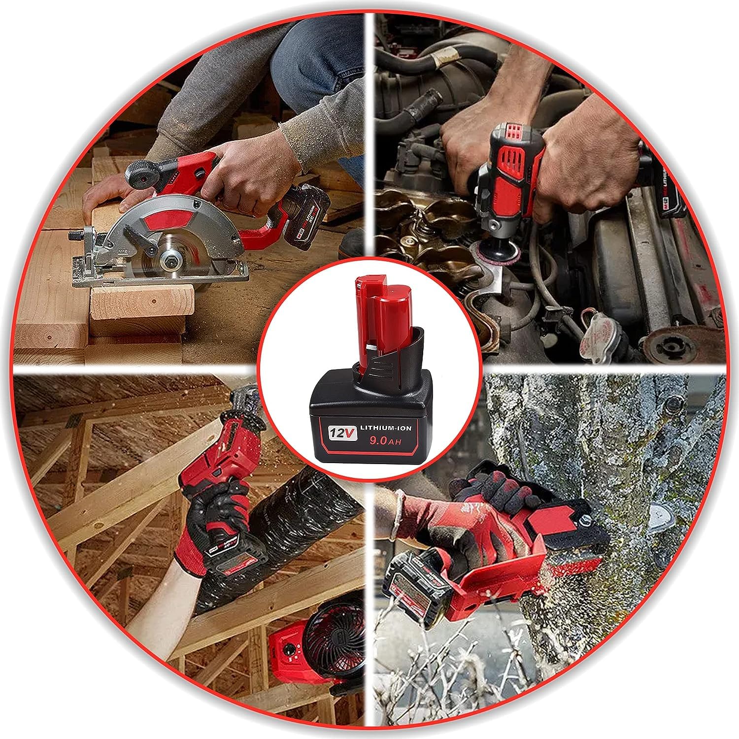 CHAUNVEN Battery 12V 9.0Ah M12 Battery Replacement for Milwaukee M12 Battery 48-11-2440 48-11-2402 48-11-2411 fit M12 12-Volt Cordless Tools 2 Pack