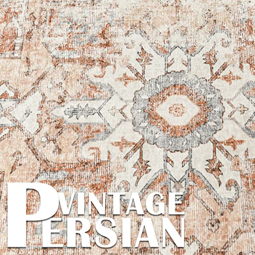 jinchan Persian Vintage Area Rug 5x7 Indoor Floor Cover Print Distressed Carpet Brick Red Multi Thin Rug Chenille Mat Foldable Accent Rug Lightweight Kitchen Living Room Bedroom Dining Room