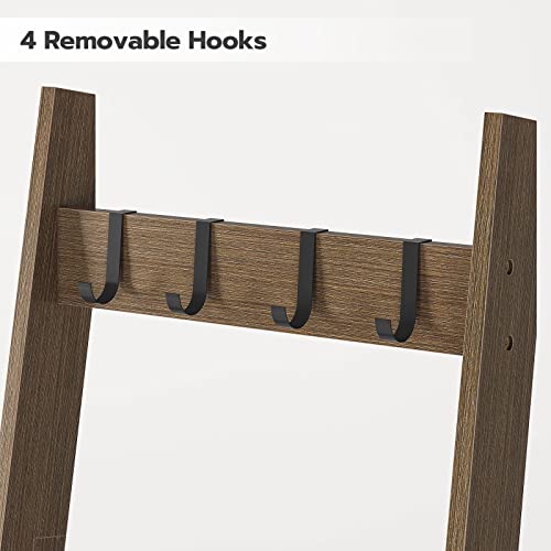 HOOBRO Blanket Ladder, Wall Leaning Blanket Rack, 5 Ft, 5 Tier Farmhouse Ladder Shelf, Towel Rack, Decorative Quilt Rack, Removable Hooks, Living Room, Bedroom, Bathroom, Mocha BR51CJ01