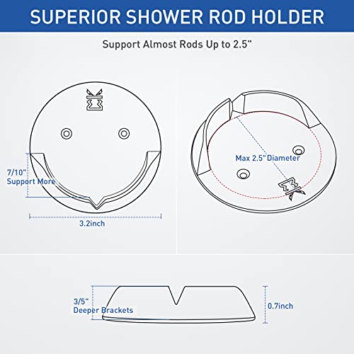 Shower Curtain Rod Holders for Wall – Kitosun Adhesive Tension Rod Retainer 3/5 Deep Support Brackets with Tape for No Drilling Quick Mount and Screws for Permanent Installation (2pcs,White)