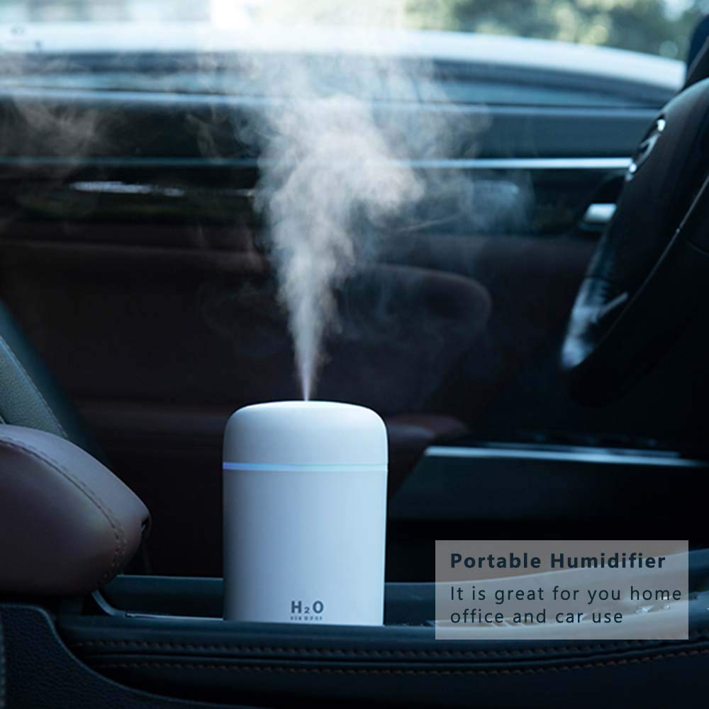 Cool Mist Humidifier, 300ml Mini Portable Humidifier with Multicolor LED Night Light, 2 Mist Mode and Auto Shut-Off, Personal Desktop Humidifier for Home Office Nursery, Super Quiet