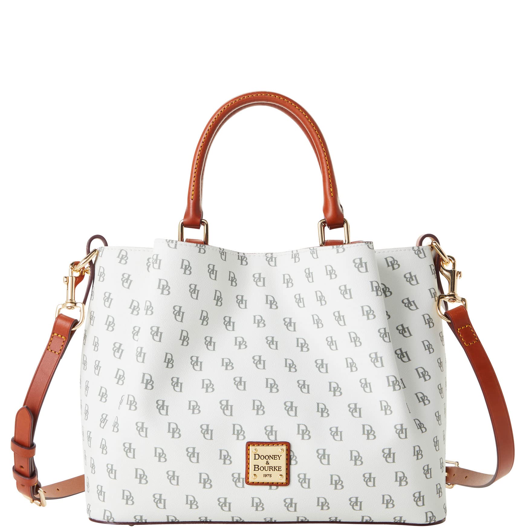 Dooney & Bourke Women's Gretta Brenna Satchel in Coated Cotton, Large Handbag with Adjustable & Detachable Shoulder Strap, Bone