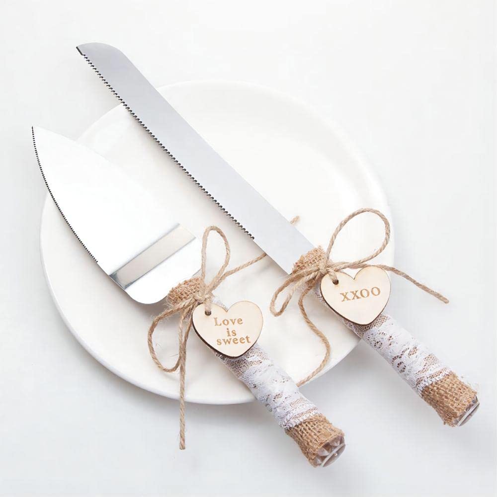Country Style Wedding Cake Knife Shovel Server Set Silverware Stainless Wedding Party Thanksgiving Christmas (H)