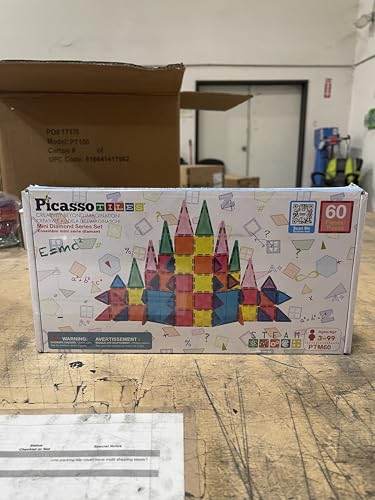 PicassoTiles 60 Piece Magnetic Building Block Mini Diamond Series Travel Size On-The-Go Construction Toy Set STEM Learning Kit Educational Playset Child Brain Development Stacking Blocks PTM60