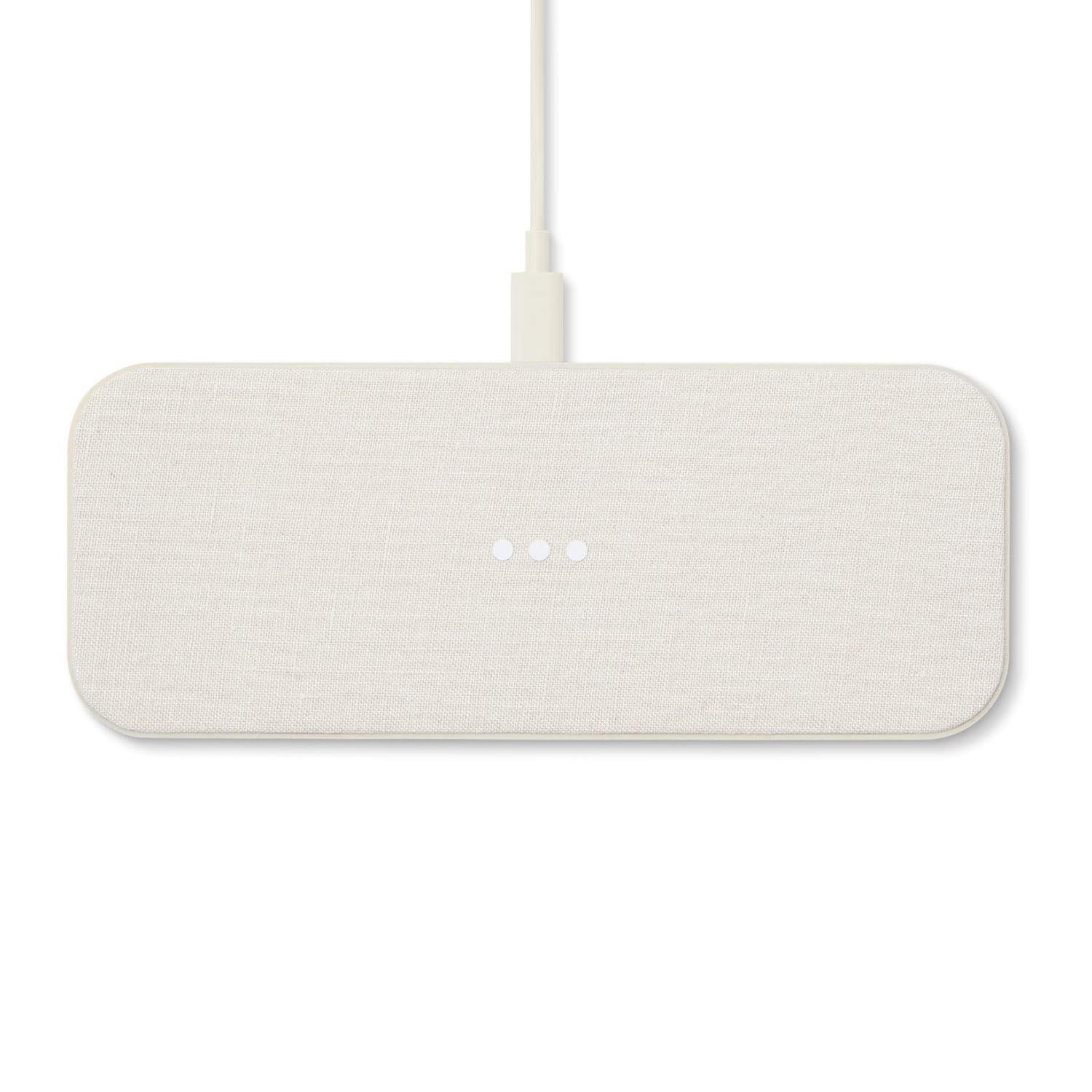 Courant Catch:2 - Belgian Linen Dual Wireless Charging Pad - Compatible with iPhone 11, X, SE, Galaxy S23, S22, S21, S20, Note, AirPods/Pro (Natural)