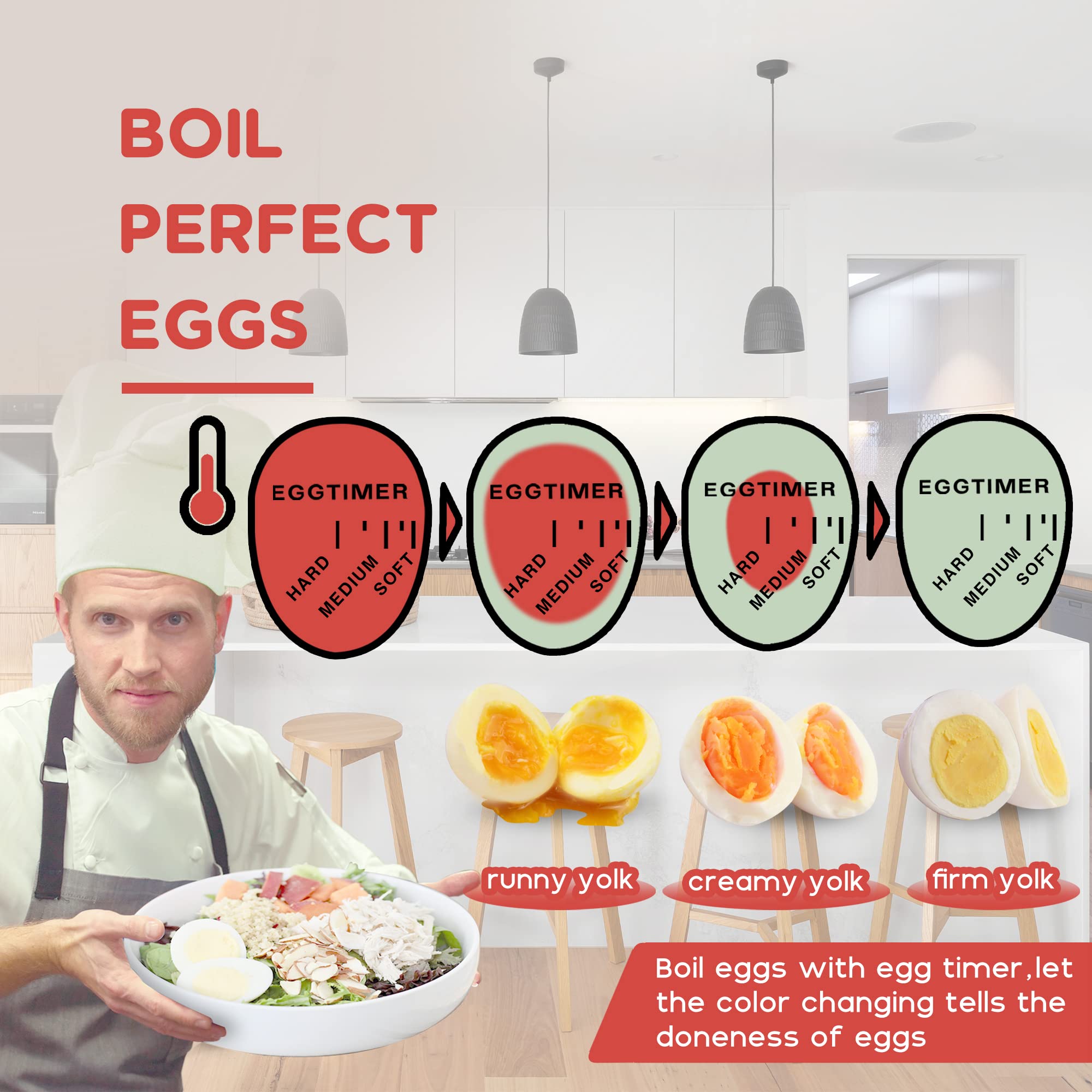 enter Egg Timer for Boiling Eggs,Kitchen Gadget, Color Changing Egg Timer Thermometer,Pack of 4