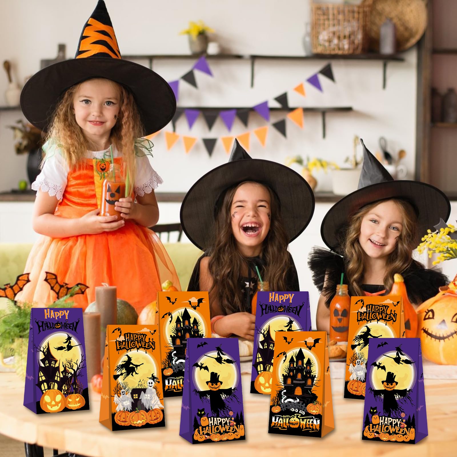 BXGH Halloween party gift bag with 12 pieces of Halloween decorations - double sided printing, ideal for decorating children's birthday parties
