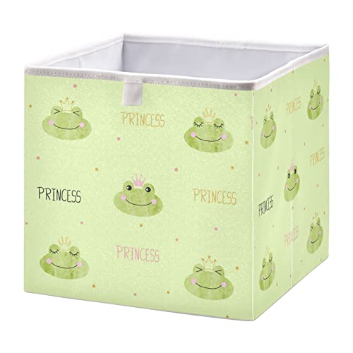 JIPONI Cute Princess Frogs Foldable Storage Basket Bin, Storage Cube Box Organizers for Toys, Clothes, Closet, Shelves 11x11x11 In