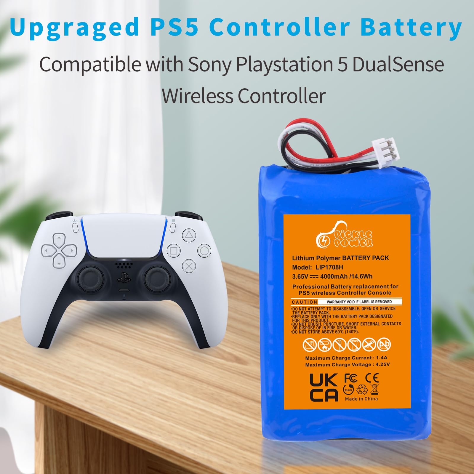Pickle Power PS5 Controller Battery Replacement for Sony Playstation 5 DualSense CFI-ZCT1W Wireless Controller