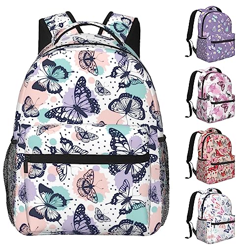 Jirstu Cute Colorful Butterfly Tie Dye Backpack for Men Women Large Capacity Laptop Bag Lightweight Butterfly Accessories with Multiple Pockets Casual Daypack for Work Travel 17in