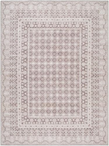 Livabliss x Our PNW Home Rainier Cottage Border Washable Area Rug, 10' x 14', Light Brown