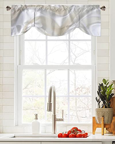 Tie Up Valance for Kitchen Windows, White Gold Silk Art Tie-up Curtain Shade Valances 60x18In 1 Panel Rod Pocket Short Curtains Window Treatment for Living Room Home Decor Abstract Fabric Texture