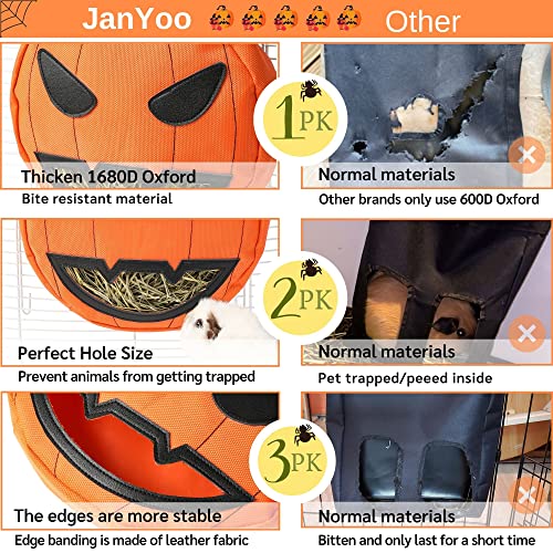 JanYoo Rabbit Hay Feeder Halloween Guinea Pig Accessories Hay Bag Hanging Rack for Small Animal Chinchilla(Pumpkin)