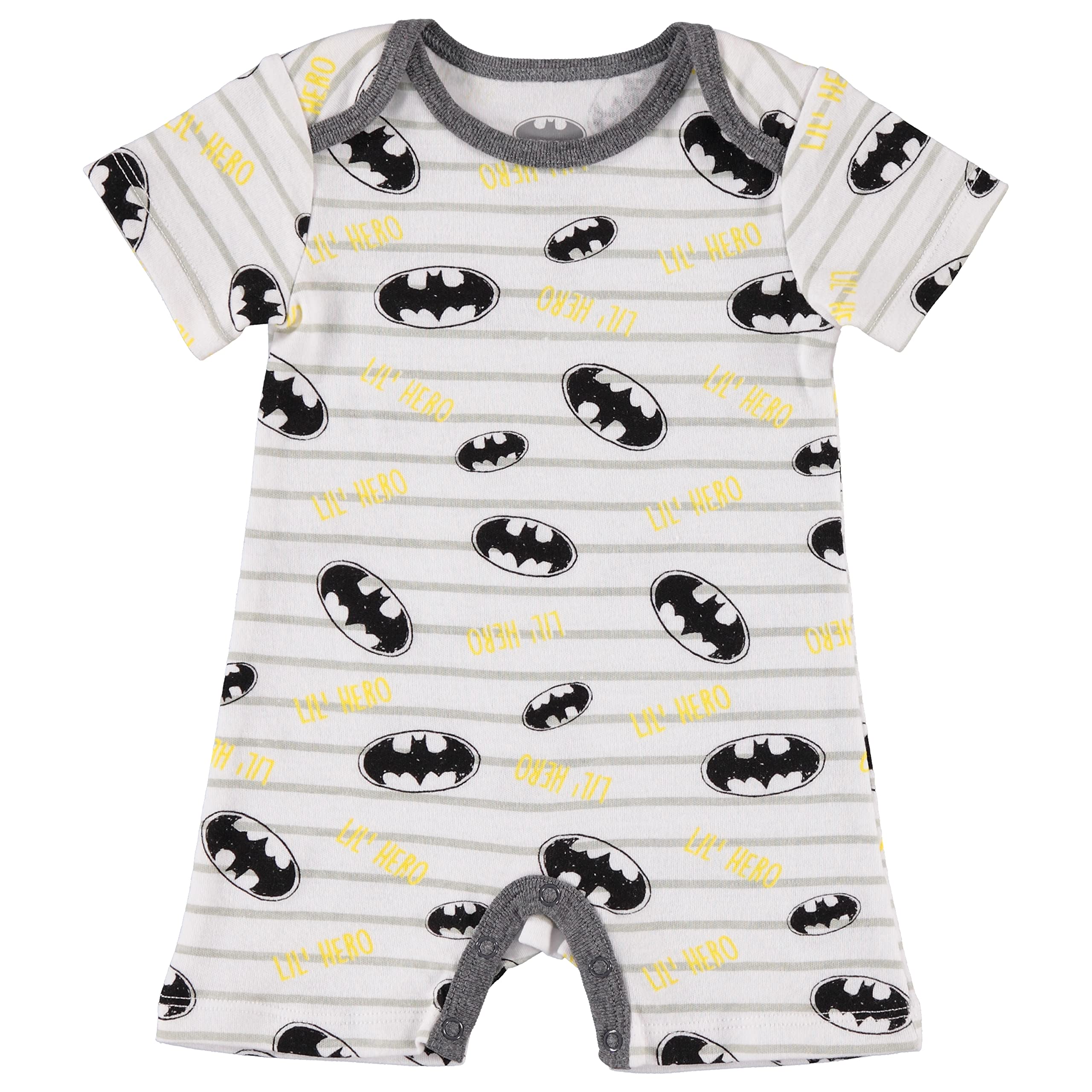 DC Comics Newborn Infant Baby Boys' Romper Bodysuit 2 Pack (Grey/Black/Yellow, 24 Months)