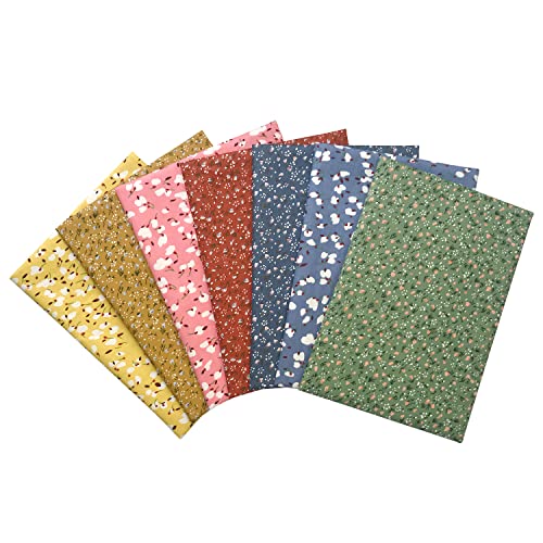 Qililandiy 7pcs Fat Quarter Flower Fabric Bundles Quilting Cotton Craft Fabric Pre-Cut Squares Sheets for Patchwork Sewing Quilting and Crafting