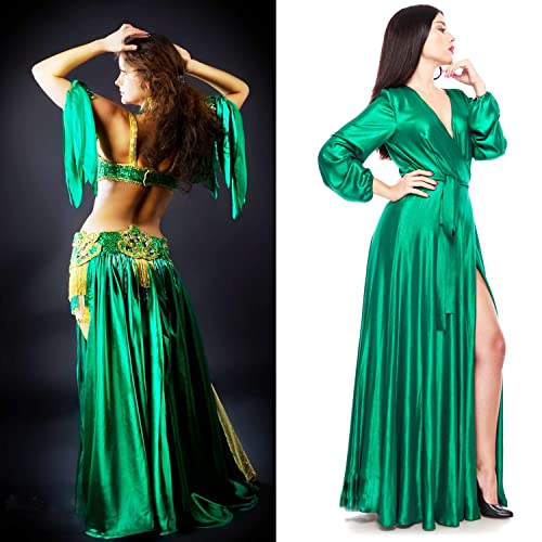 Qililandiy Satin Fabric 5 Yards Continuous 58" Wide Silky Bridal Decoration Fashion Crafts (Emerald Green)