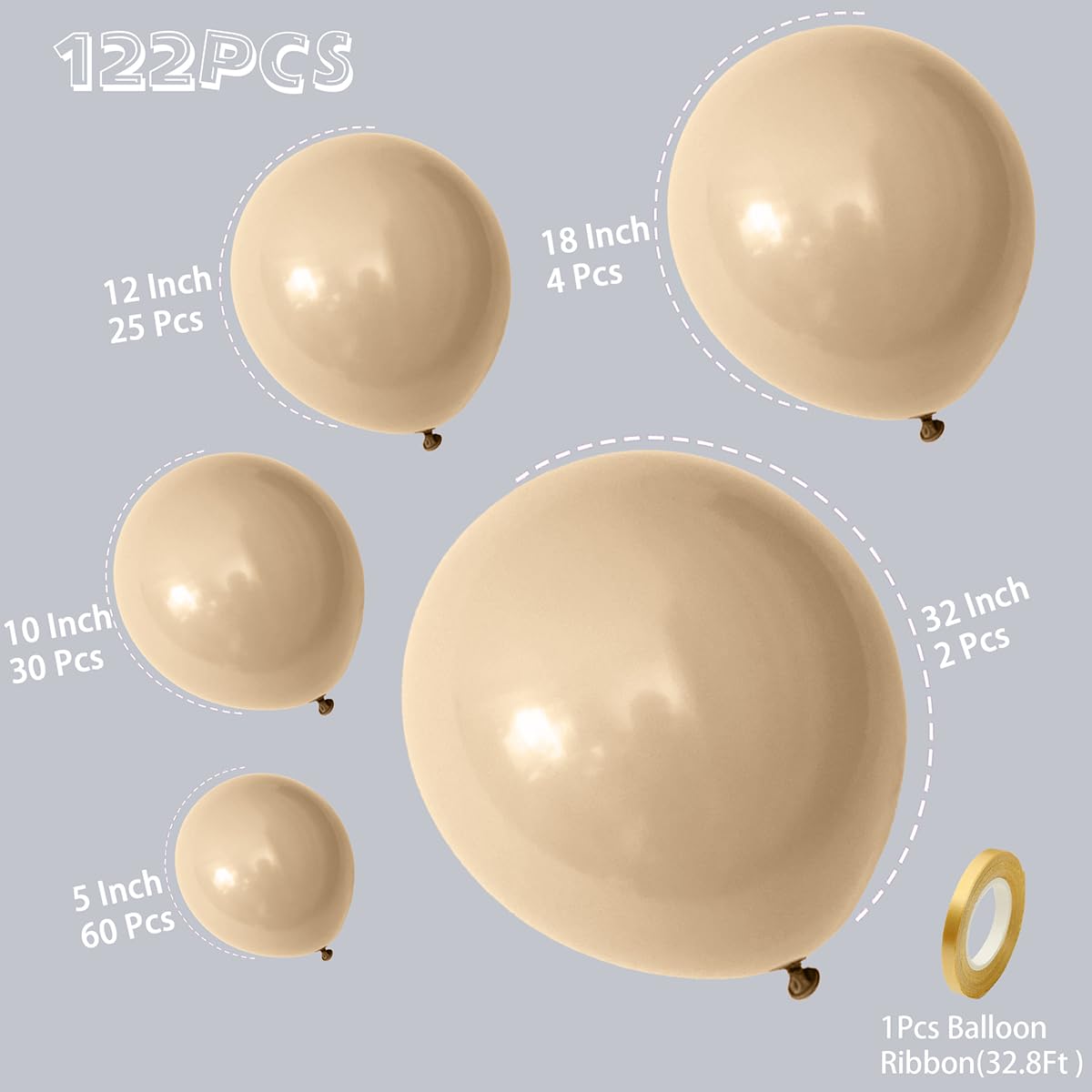 COVANNI 122pcs Nude Balloons Different Sizes 36 18 12 10 5 Inch Nude Balloon Garland Arch Kit Extra Large Balloons for Baby Shower Graduation Birthday Wedding Party Decoration (Nude)