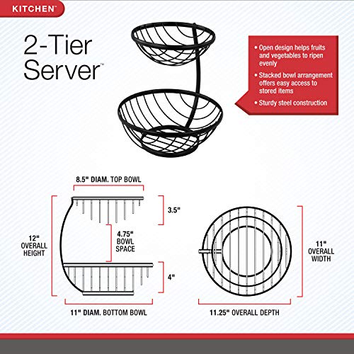 Spectrum Diversified Ashley 2 Tier Server Serving Basket Fruit Bowl & Produce Snack Display Stand, Medium, Chrome