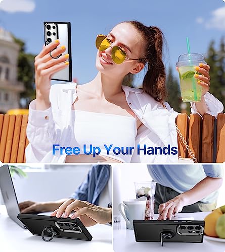 Silverback for Samsung Galaxy S22 Ultra Case Clear with Ring Stand, Shockproof Protective Slim Lightweight Phone Case for Galaxy S22 Ultra 5G 6.8 Inch, Black Clear
