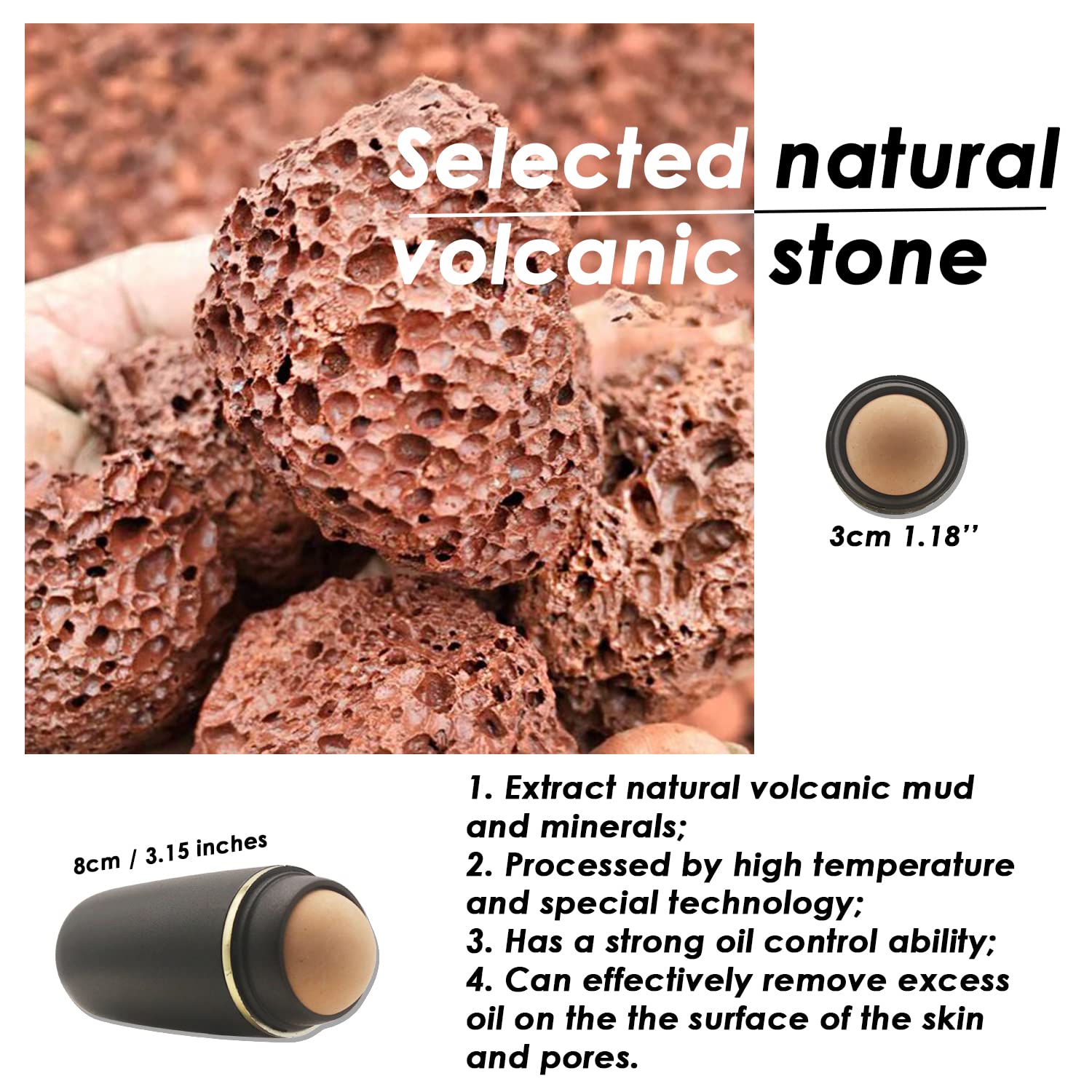 Lazzybeauty Oil Absorbing Volcanic Roller, 5PCS Volcanic Rolling Balls for Face, Volcanic Stone Face Roller, Portable Reusable Oil Control On the Go, Instant Results Remove Excess Shine for Oily Skin