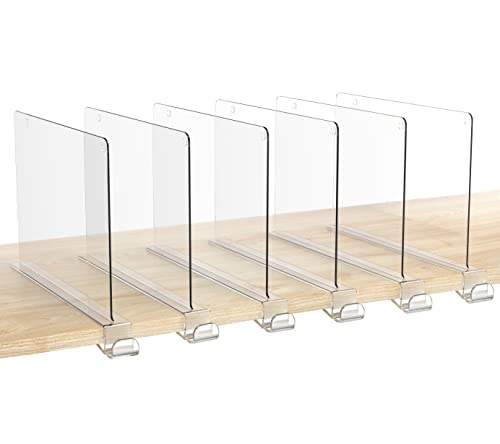 HBlife 6 Pack Clear Shelf Dividers, 12 Inches Tall Vertical Purse Organizer for Closet Perfect for Sweater, Shirts, Handbags in Bedroom and Kitchen, Adjustable Acrylic Bookshelf for Organization