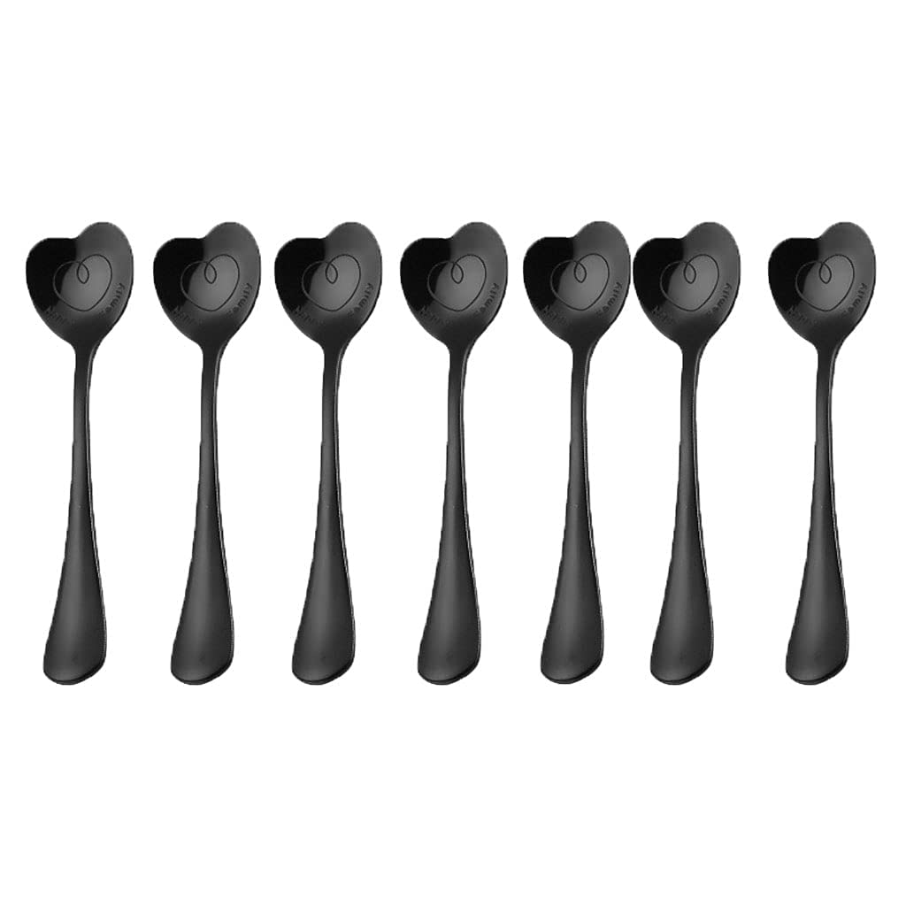 Stainless Steel Spoon Set 7 Pack, Heart Shaped Spoons, Coffee spoon,Dessert Spoon, Ice Cream Spoons, tea spoons,Love spoon, Cute holiday gift (Rose gold, 7)