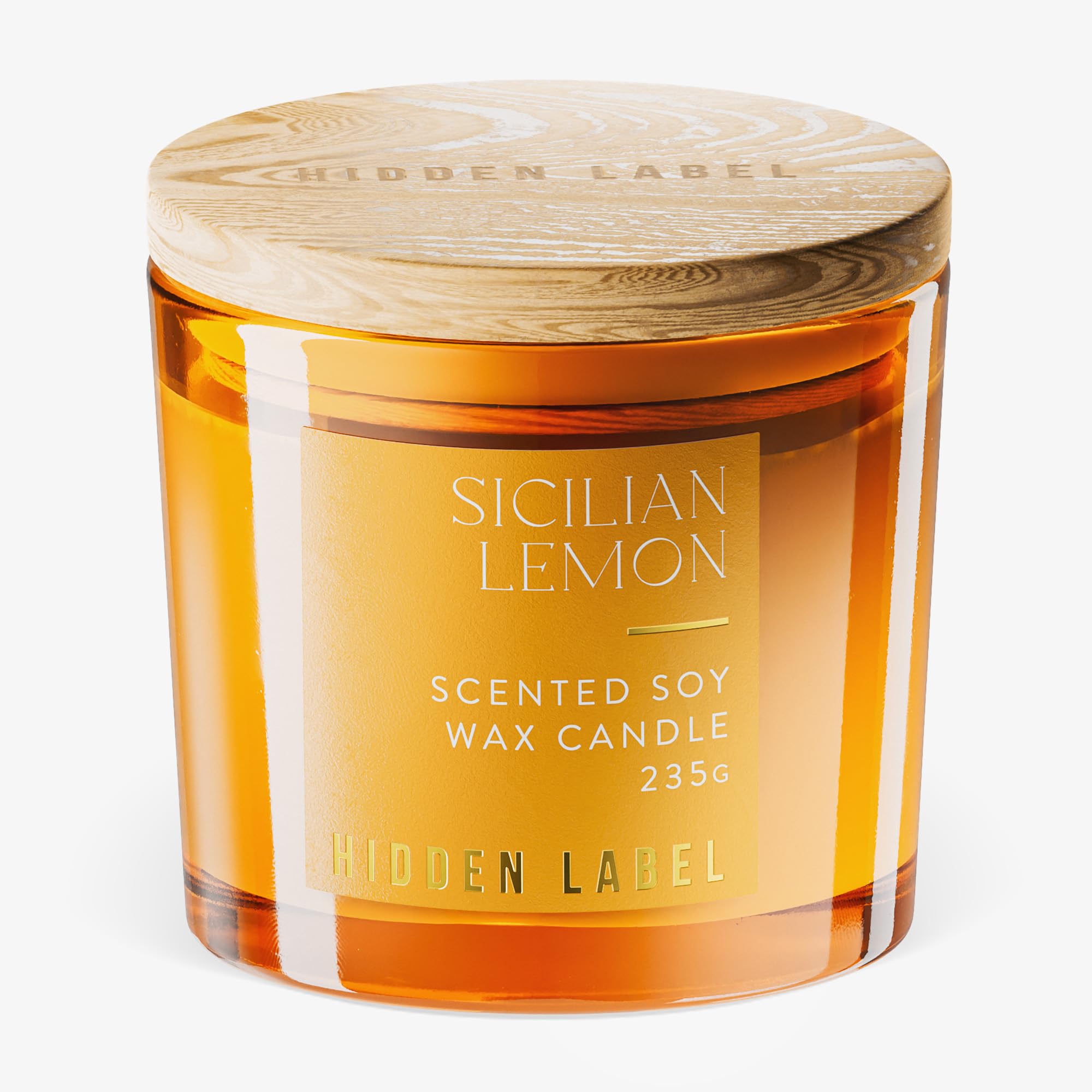 Hidden Label Sicilian Lemon Scented Candle, 100% Cotton Lead-Free Wick,Sustainable Wood Lids,Candles for Home Scented,8.3 Oz