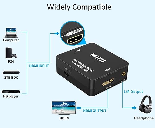 HDMI Audio Extractor, 4K HDMI to HDMI Splitter 3.5mm AUX Audio 1080P, Compatable for TV, PC, PS3/4/5, Blu-ray/DVD/HD Player, Projector, Sound System, Xbox, Switch