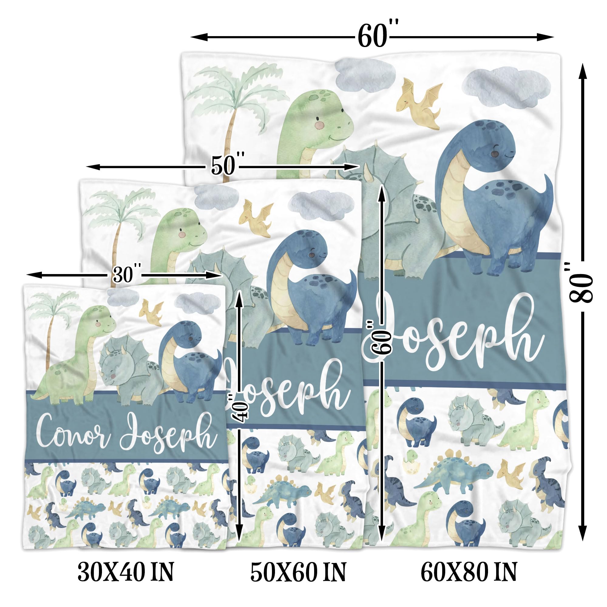 Personalized Dinosaur Baby Blanket, Dinosaur Blanket, Baby Name Blanket, Personalized Baby Boy Blanket, Dinosaur Crib, Boy Dinosaur Nursery, Super Soft Plush Fleece Blanket for Baby, 30 x 40 in