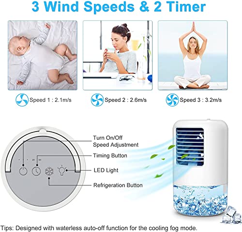 Qinmay Portable Air Conditioner Touch Screen with 7 Colors Night Light, 16.90oz (500ml) Water Tank Capacity, Personal Space Timed Air Cooler Humidifier Misting Fan for Office Room, White