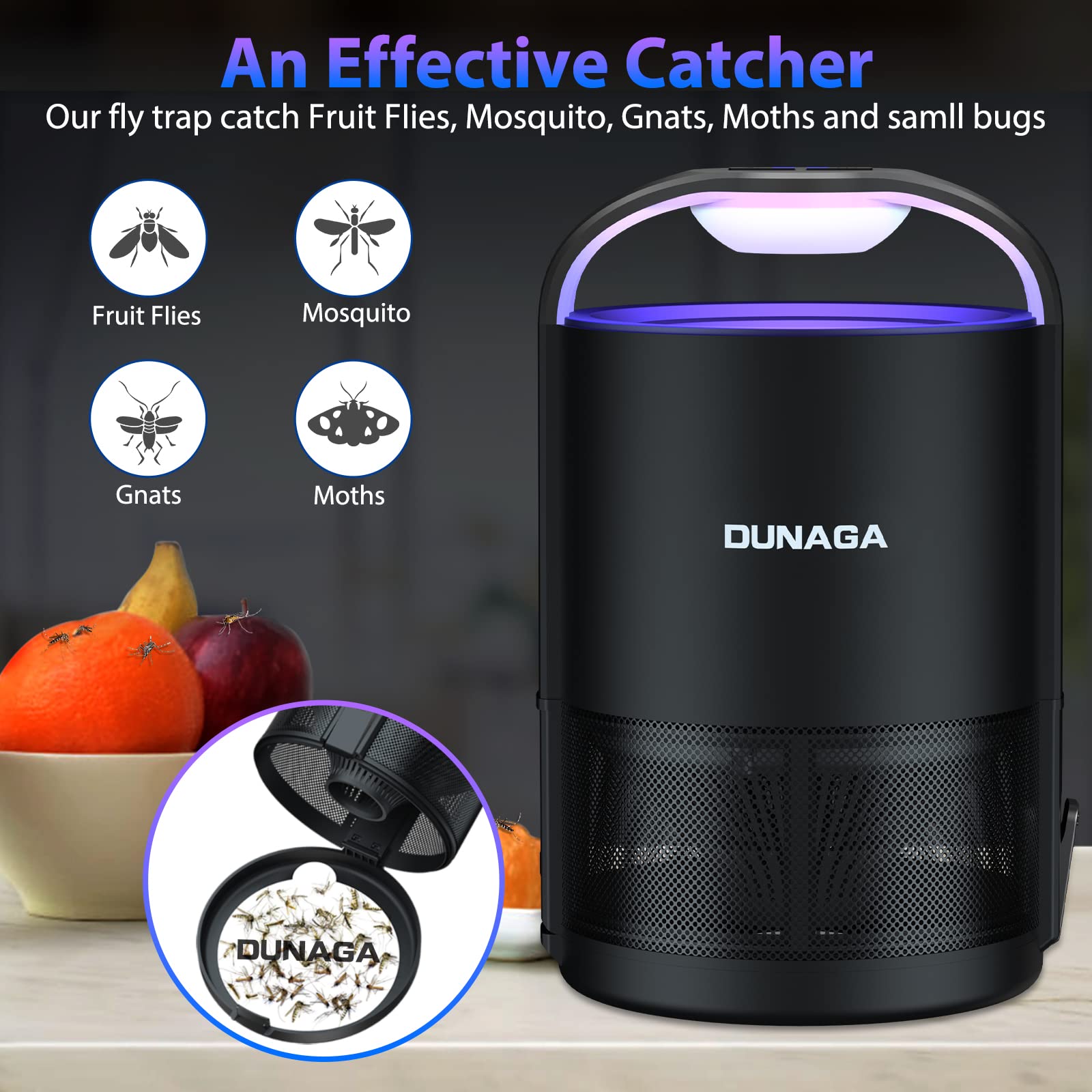 Fly Traps Indoor, Fruit Fly Traps, Gnat Traps, Bug Zapper Indoor, Insect Traps Indoor with 10 Sticky Glue Boards, Black