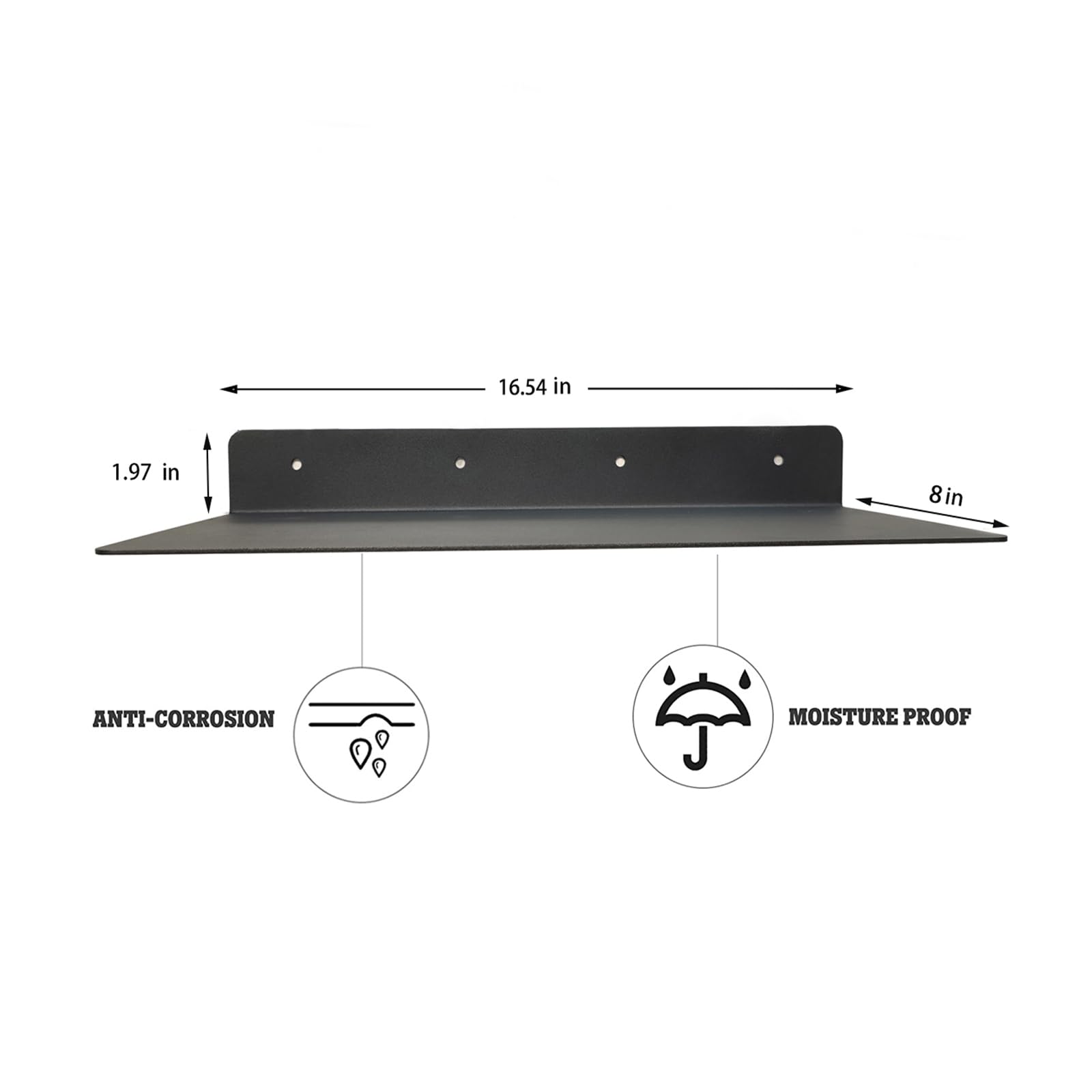 LJYMYSAK Linear Floating Shelf Industrial Heavy Duty Metal Wall Mounted Modern Rustic Farmhouse Designed Shelf Living Room Metal Wall Decor Shelf (8"*16.5" Black)