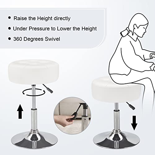Gitrah White Vanity Chair for Makeup Room Round Ottoman Tufted PU Leather Makeup Chair Vanity Stools for Bathroom Height Adjustable 360 Swivel