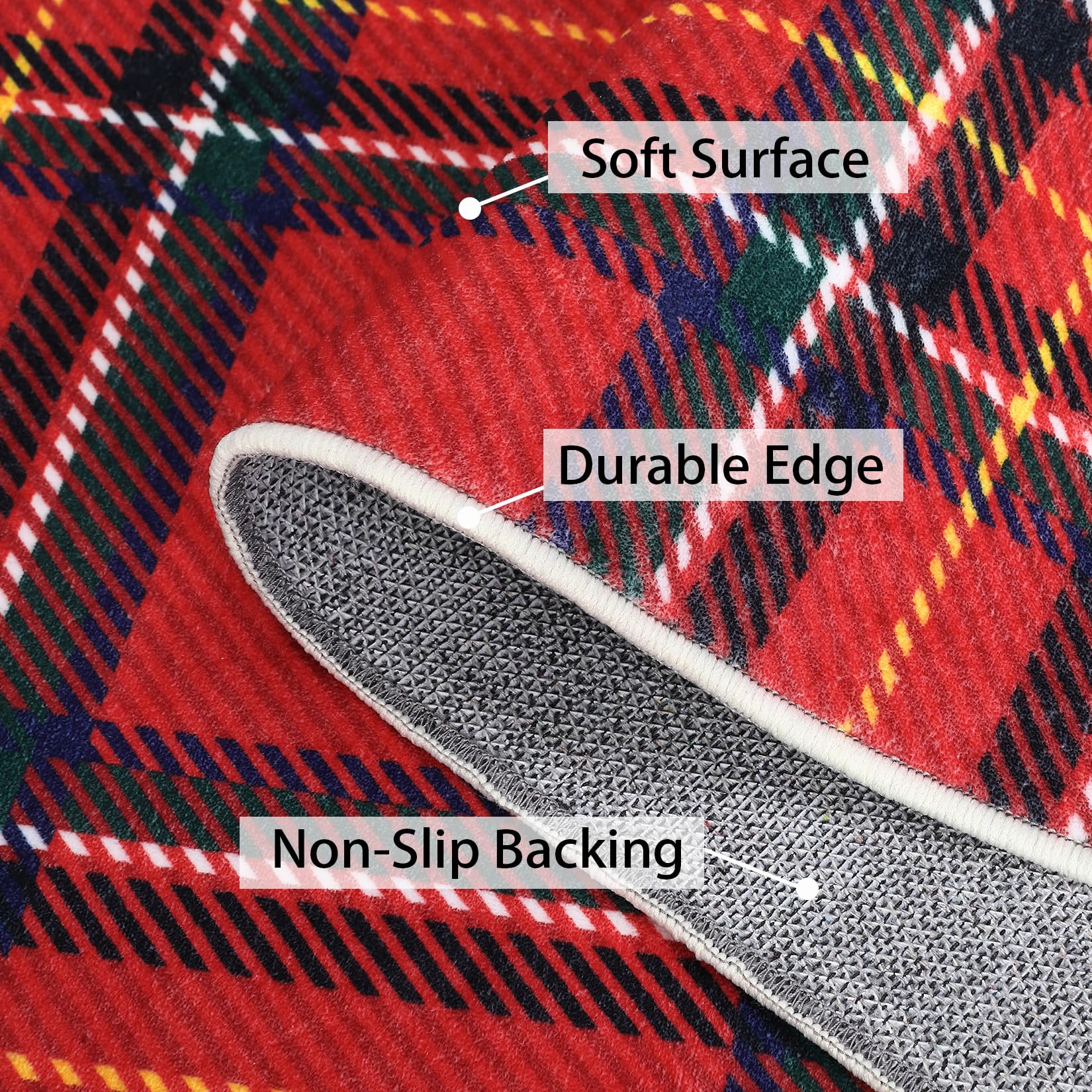 GarveeHome Christmas Runner Rug 2x6 Washable Plaid Area Rug Xmas Decor Pinecone Non Slip Kitchen Rugs Bath Mat Low Pile Entryway Rug Soft Stain Resistant Carpet for Laundry Entance Border|Red 2'x6'