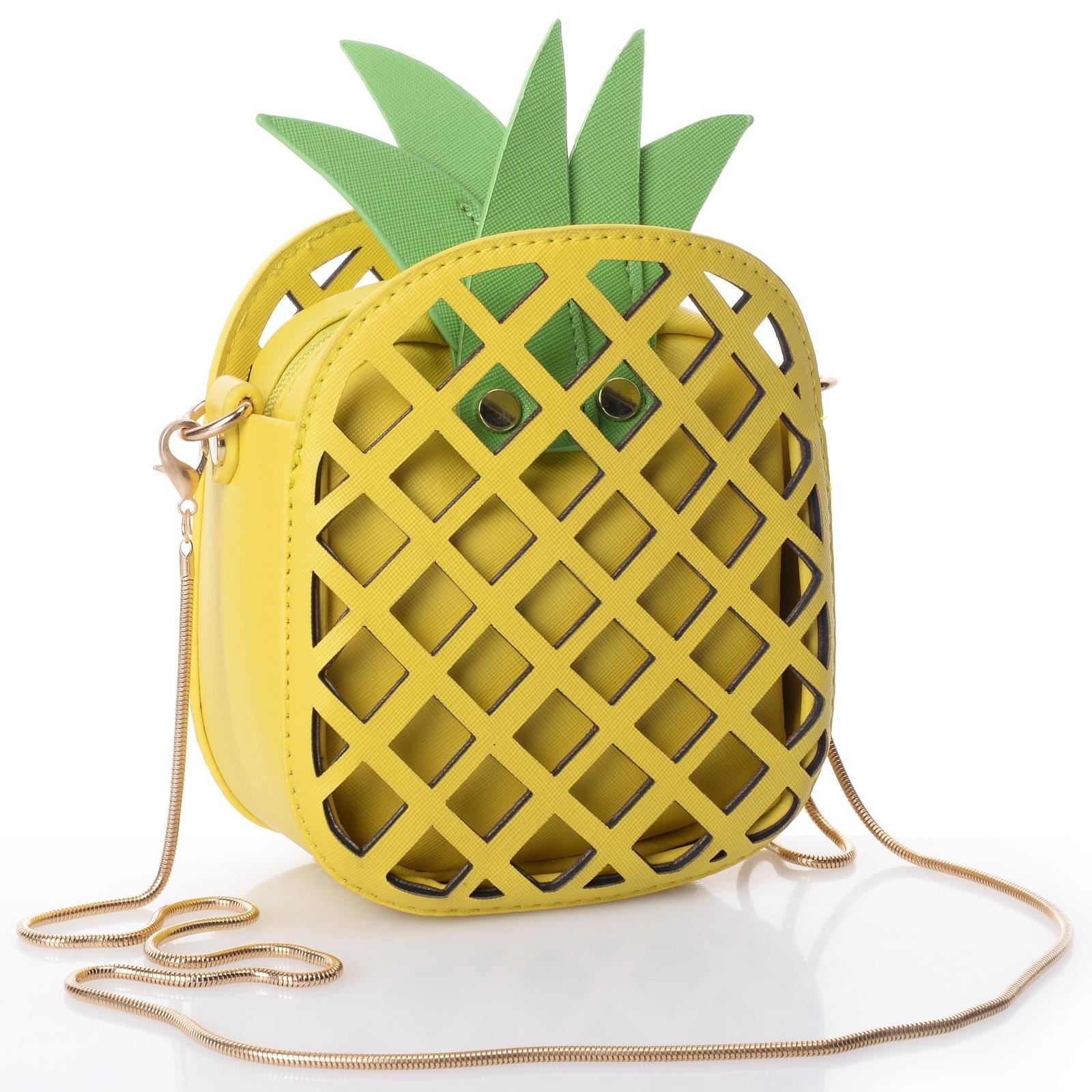 QZUnique Fruit Shape Handbag PU Crossbody Metal Chain Shoulder Bag Adjustable Strap Clutch Jelly Purse Pineapple
