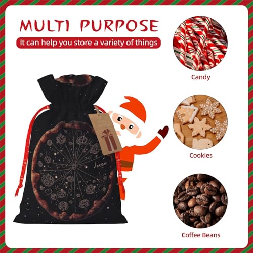 Christmas Gift Bags With Drawstrings Pizza Constellation Printed Xmas Gift Bags Reusable Christmas Theme Storage Bags For Party Favors Present Wrapping