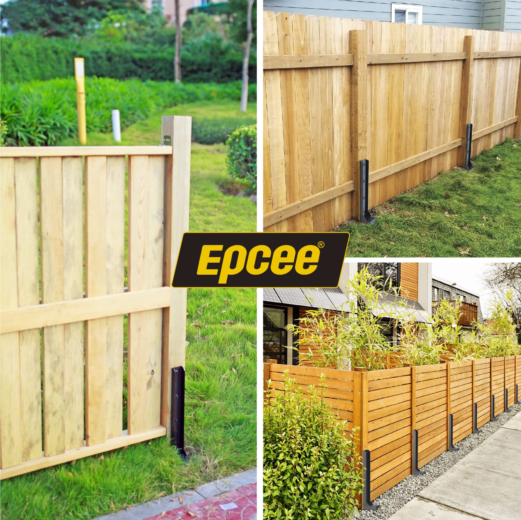 Epcee Heavy Duty Steel Fence Post Repair Stakes, Fence Post Anchor Ground Spike, for Repair Tilted/Broken Wood Fence Post (4 Pack/Black)