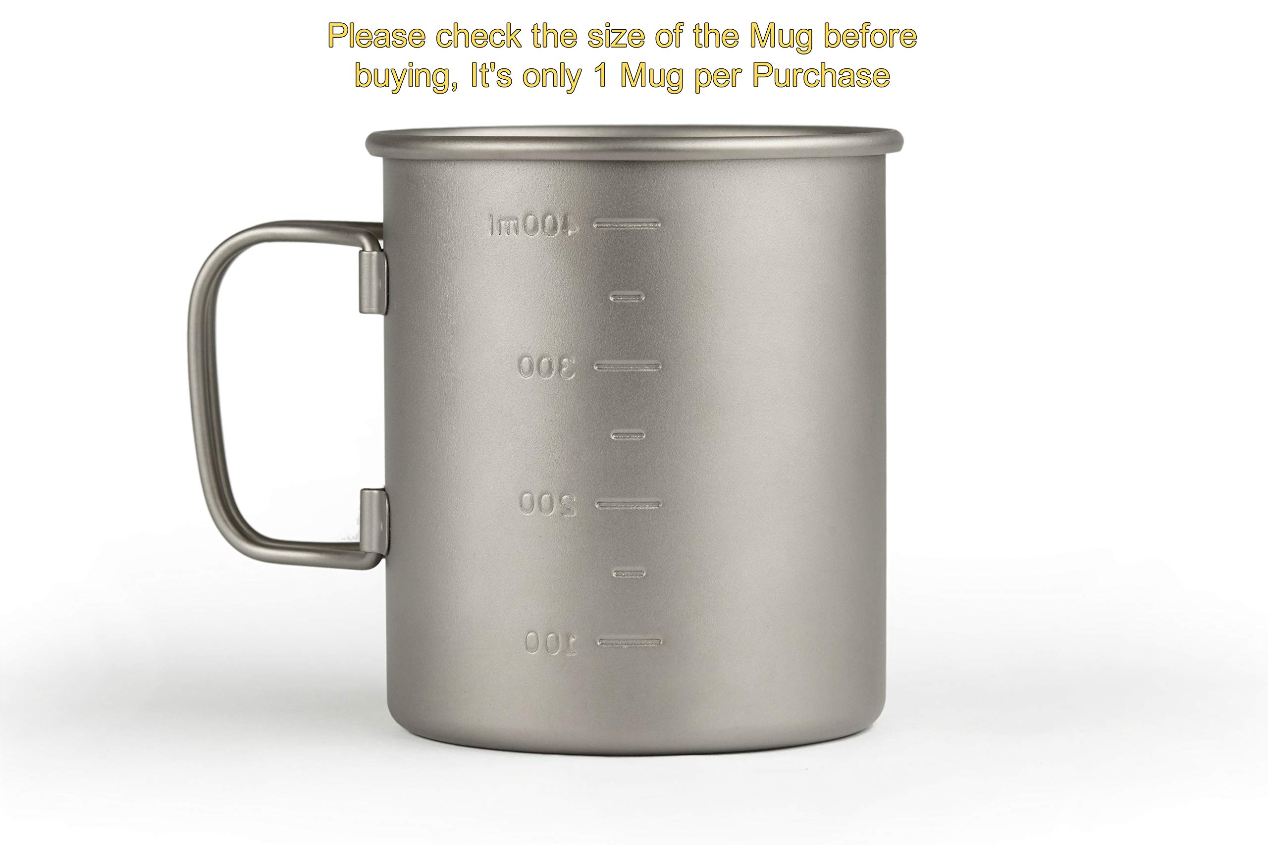 Camp Mug (450ml/ 600ml) With & Without Lid, Strong Lightweight Camping Mug/Pot with Measurement Marks, Folding Titanium Cup for Backpacking/ Hiking/ Camping in Cloth Case (Mug Without Lid, 450ml)